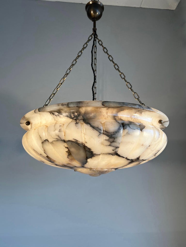 Extra Large and Stunning Design Antique White, Black Alabaster Pendant ...