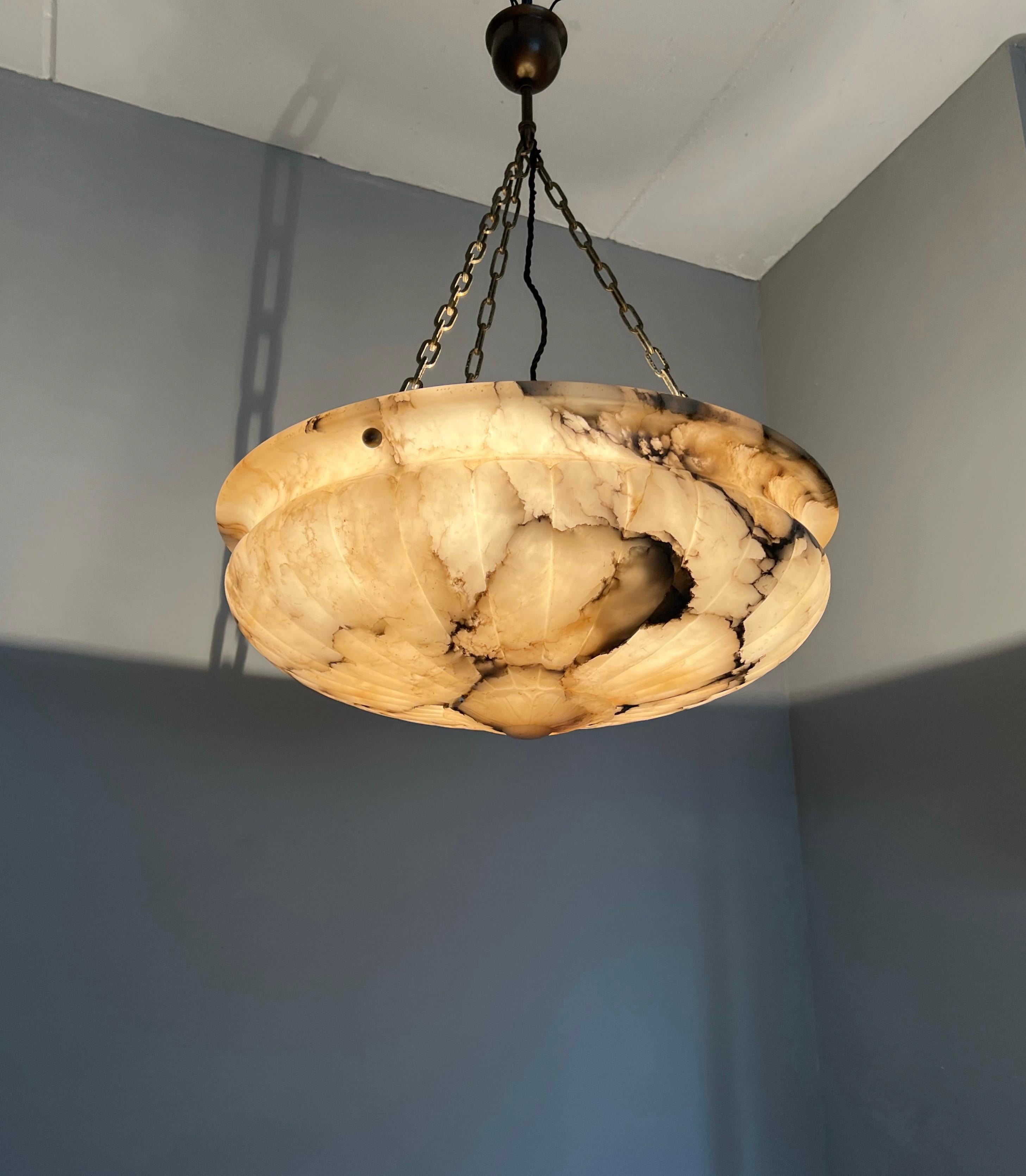 Extra Large and Stunning Design Antique White, Black Alabaster Pendant ...