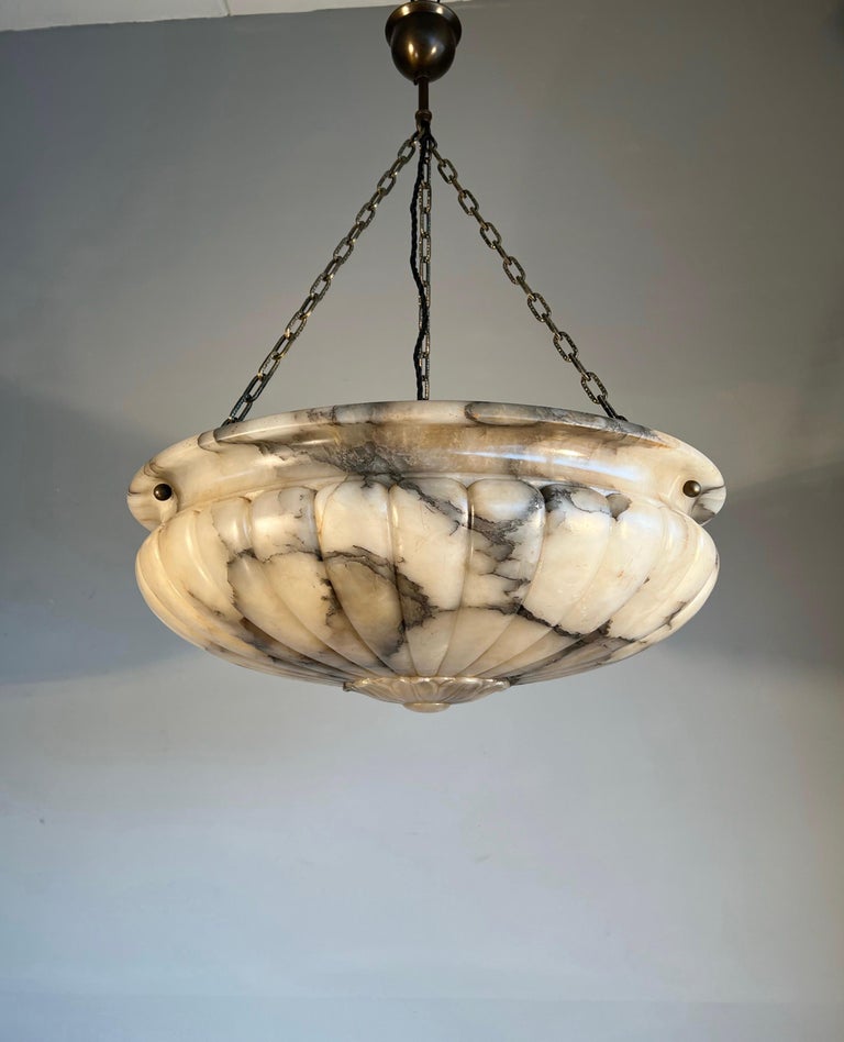 Extra Large and Stunning Design Antique White, Black Alabaster Pendant ...