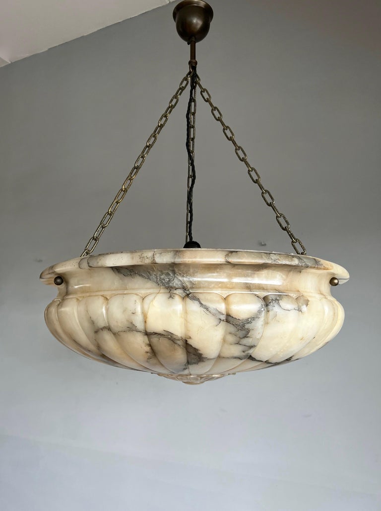 Extra Large and Stunning Design Antique White, Black Alabaster Pendant ...