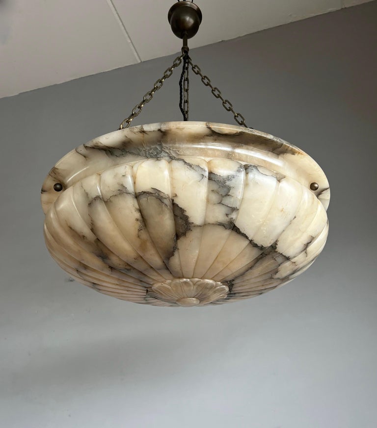 Extra Large and Stunning Design Antique White, Black Alabaster Pendant ...
