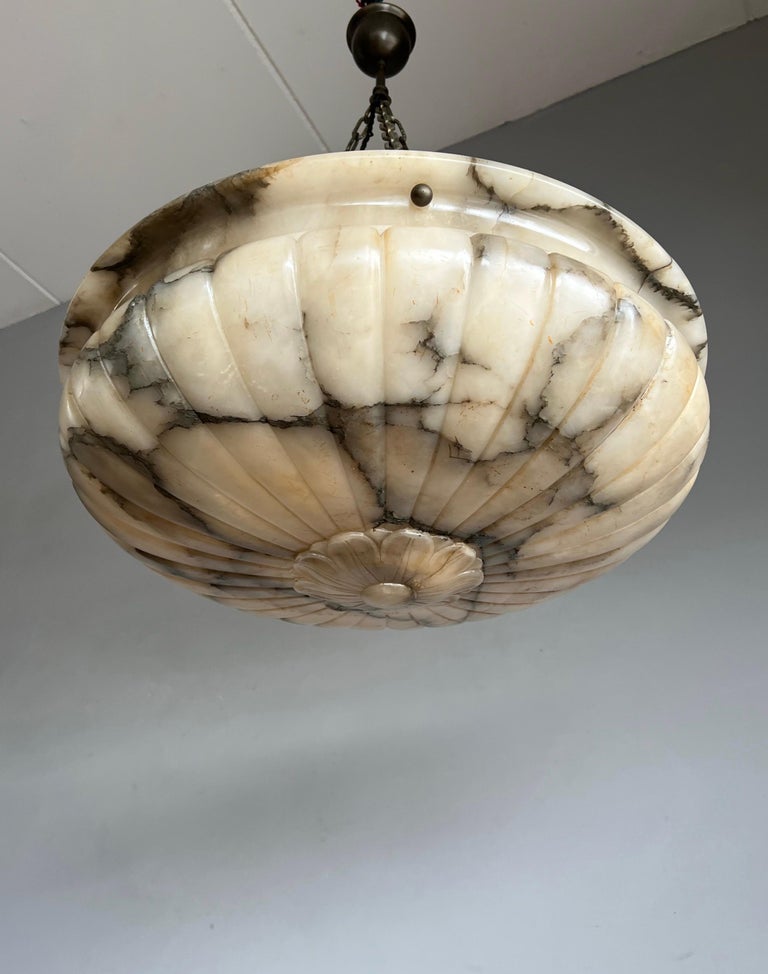 Extra Large and Stunning Design Antique White, Black Alabaster Pendant ...