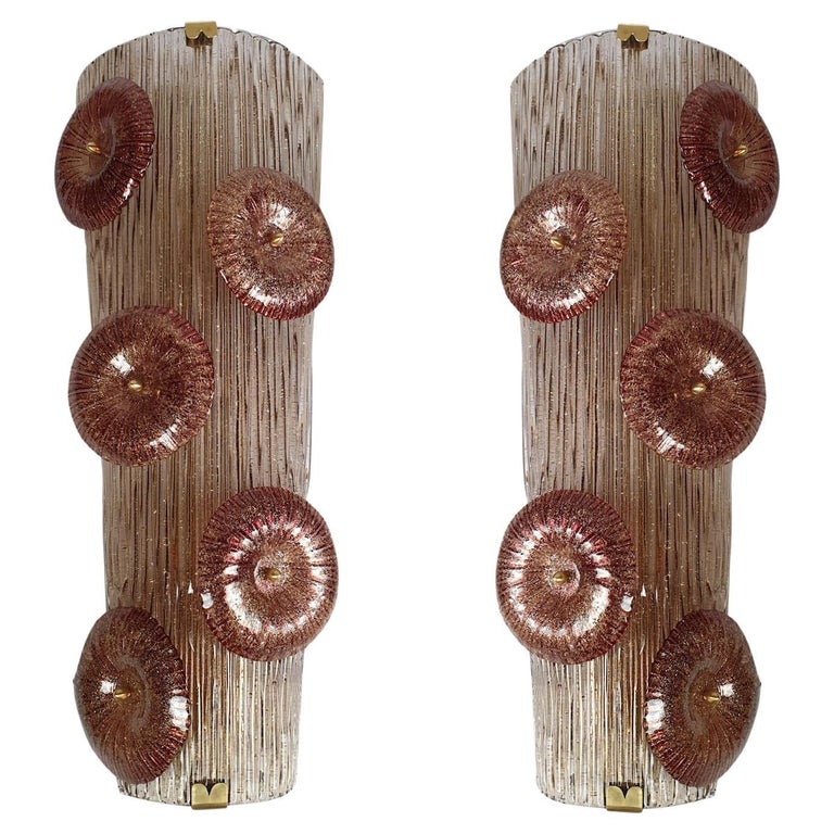 Mid Century Taupe/Purple Murano Glass Extra Large Sconces, a Pair For ...