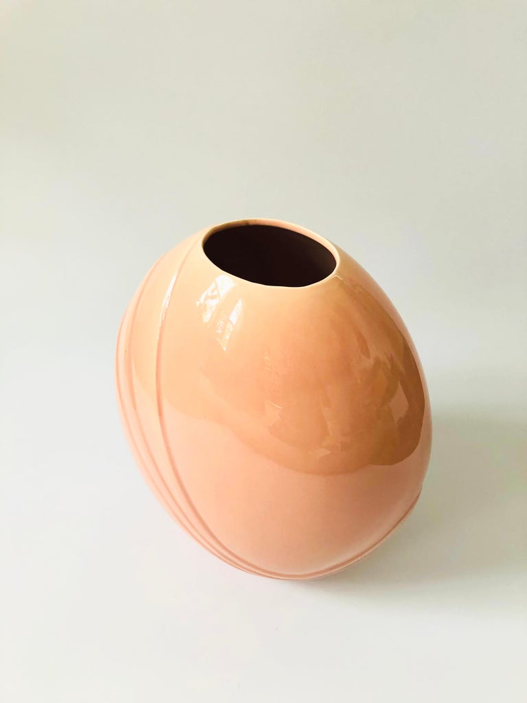 Extra Large Vintage 80s Modern Embossed Pink Vase For Sale at 1stDibs