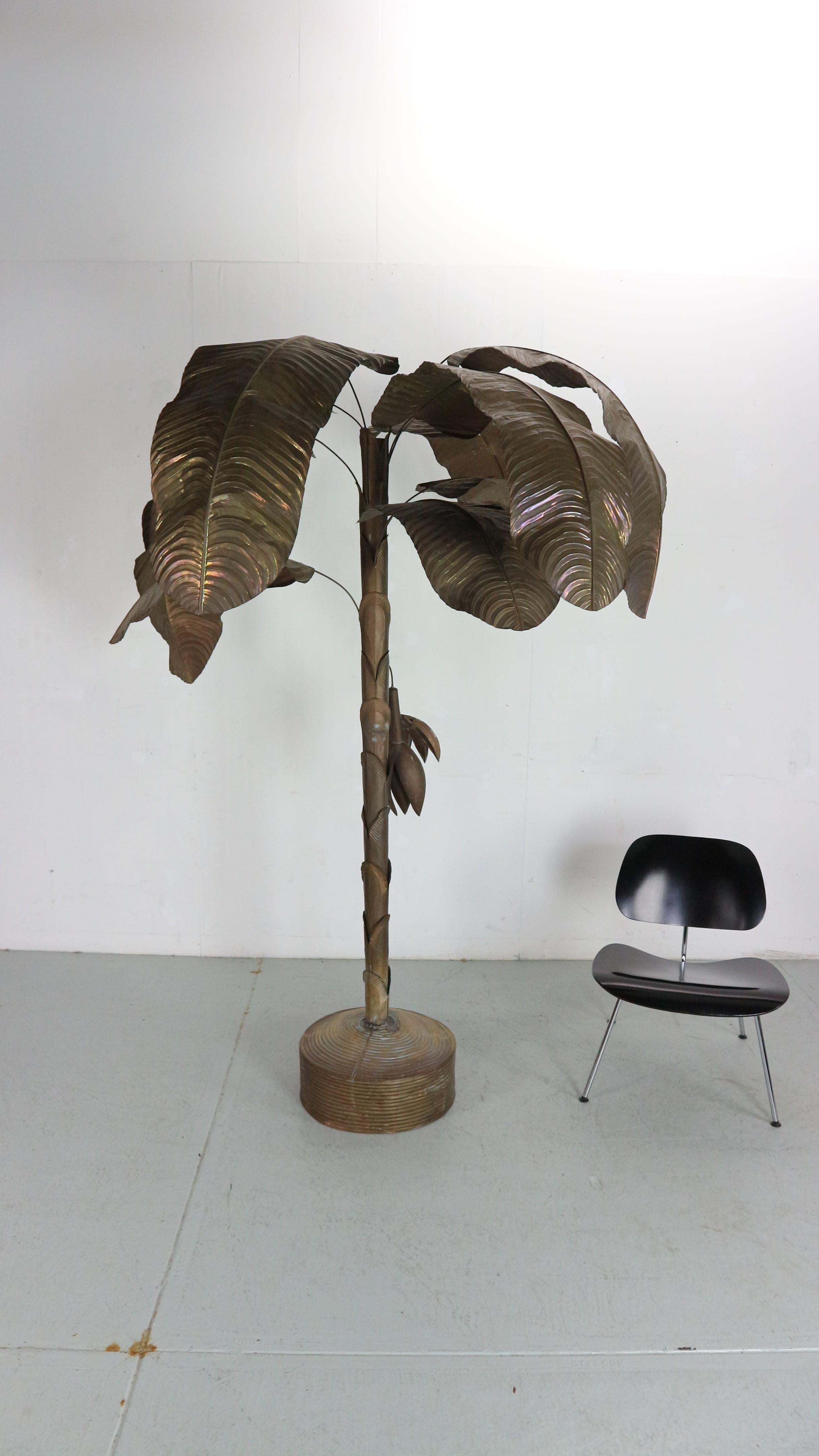 Extra Large Vintage Coastal French Maison Jansen Copper Banana Palm ...