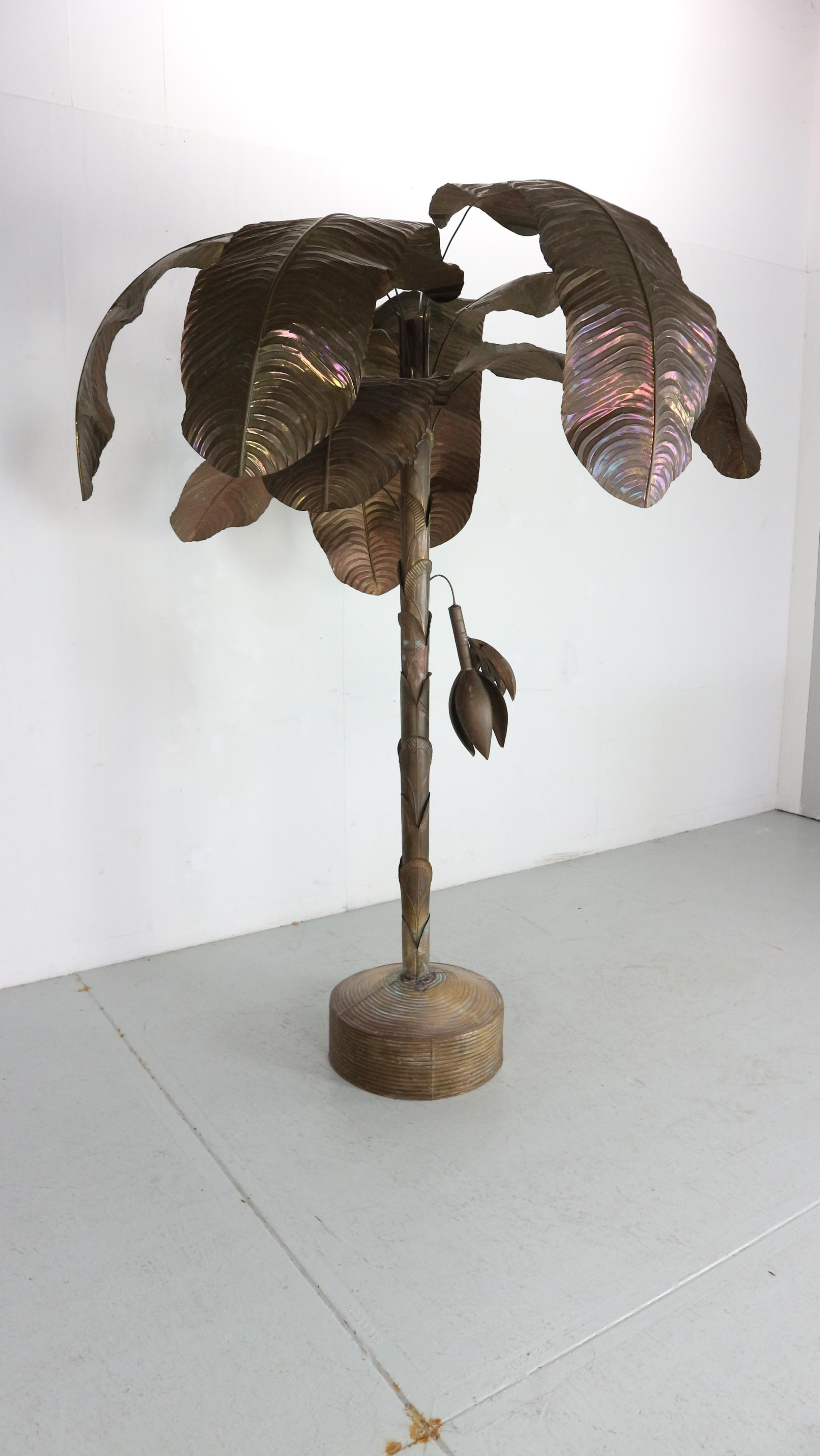 Extra Large Vintage Coastal French Maison Jansen Copper Banana Palm ...