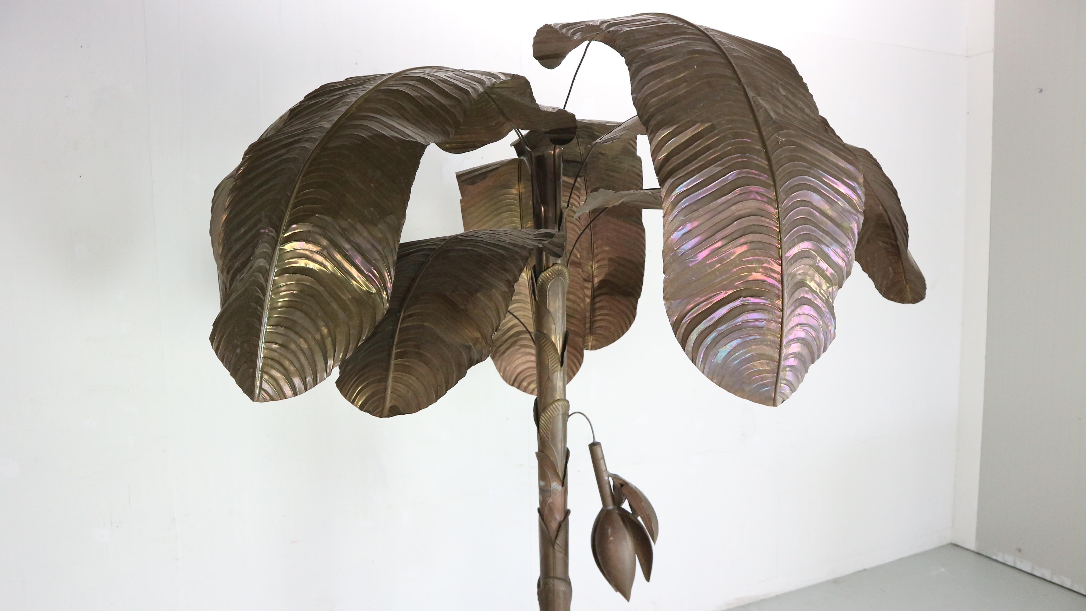 Extra Large Vintage Coastal French Maison Jansen Copper Banana Palm ...