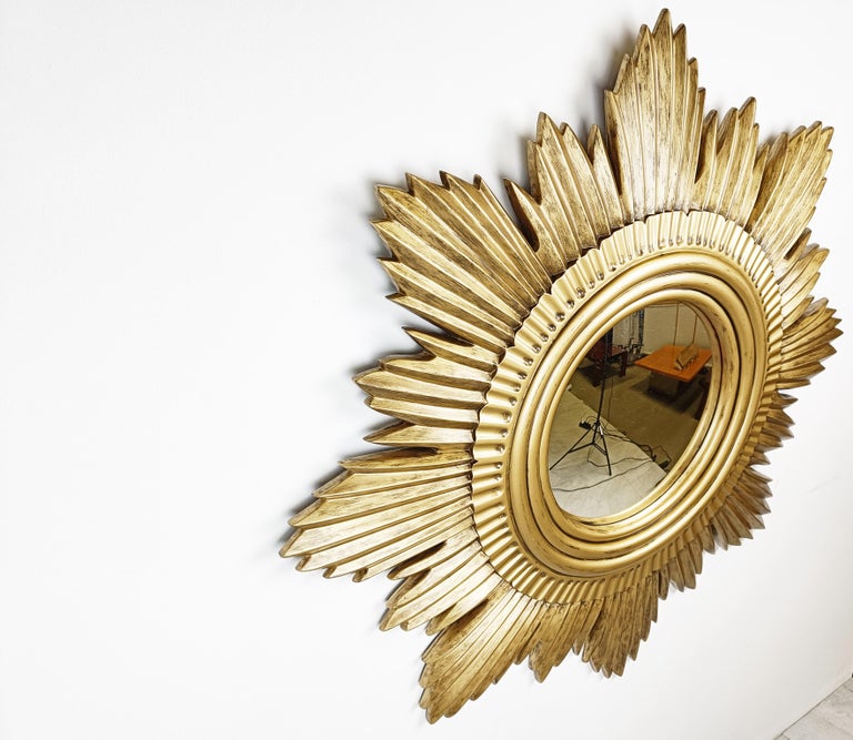 Extra Large Vintage Golden Sunburst Mirror, 1960s For Sale at 1stDibs