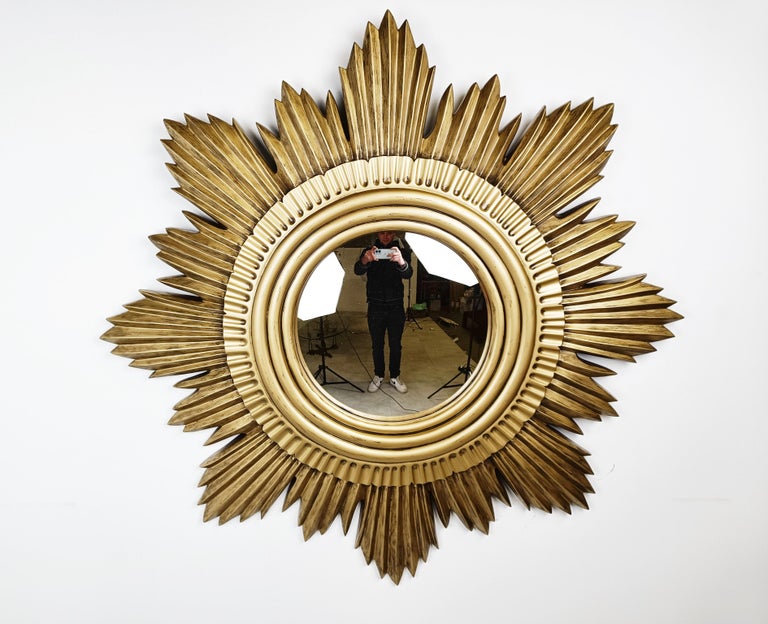 Extra Large Vintage Golden Sunburst Mirror, 1960s For Sale at 1stDibs