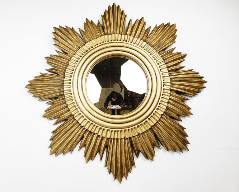 Extra Large Vintage Golden Sunburst Mirror, 1960s For Sale at 1stDibs