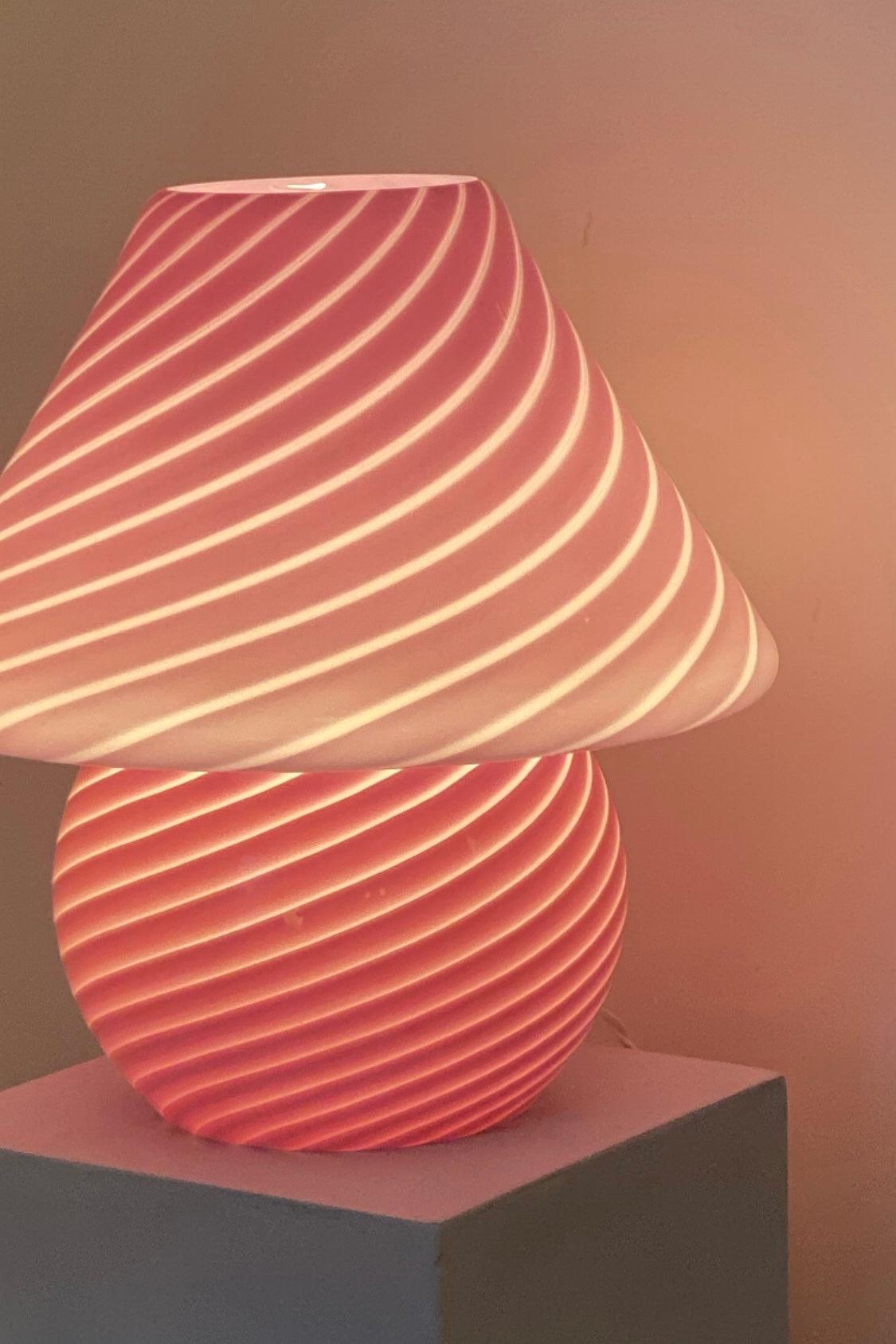 Extra Large Vintage Murano Vetri Rare Pink Swirl Mushroom Lamp at 1stDibs
