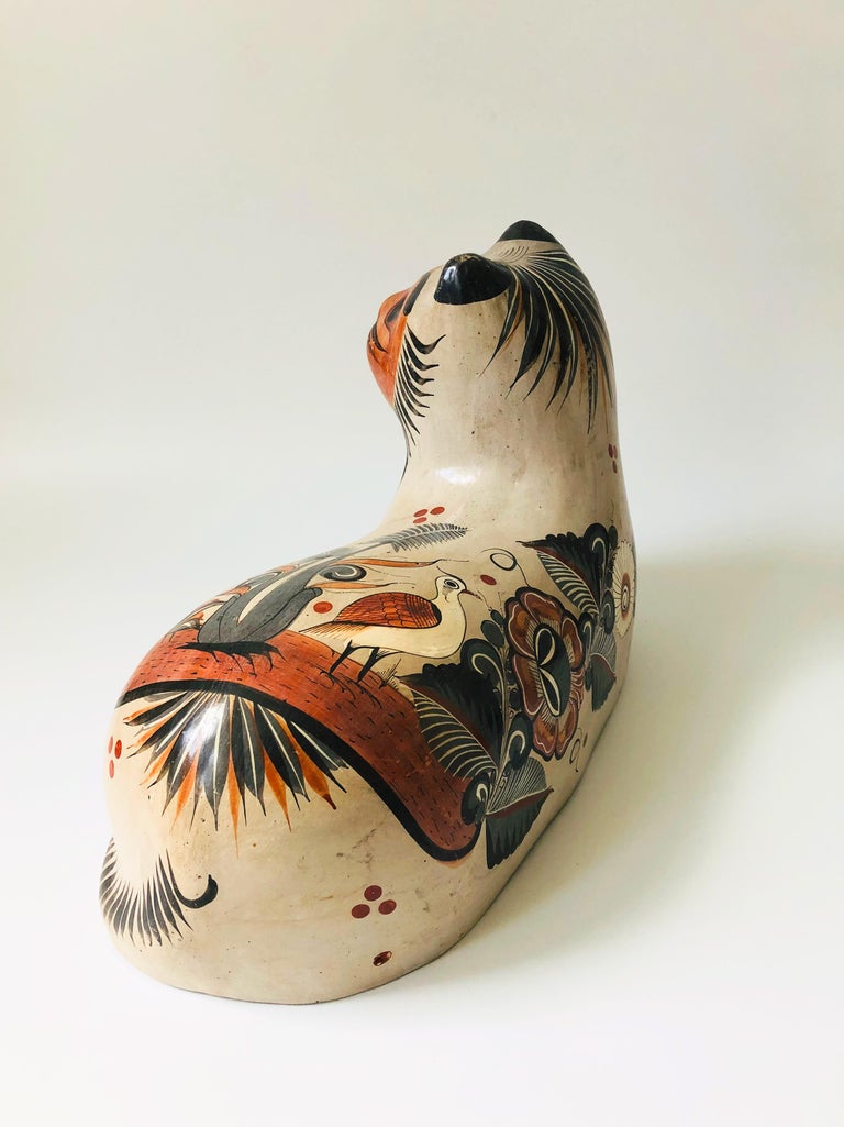 Extra Large Vintage Tonala Pottery Cat Statue at 1stDibs