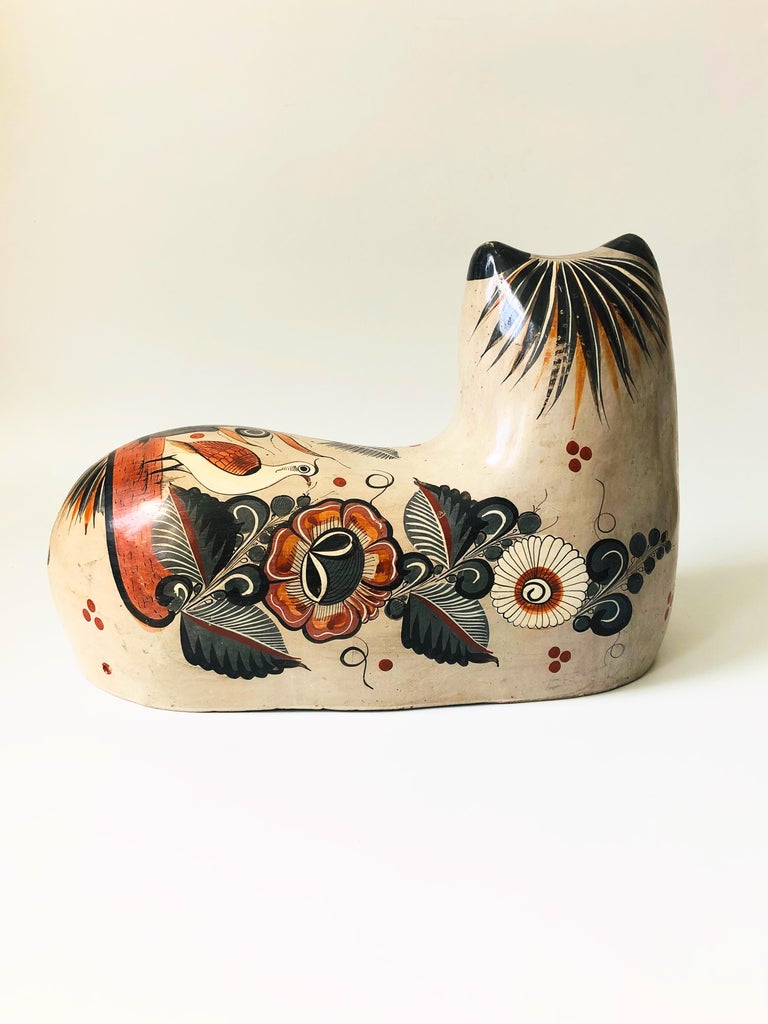 Extra Large Vintage Tonala Pottery Cat Statue at 1stDibs