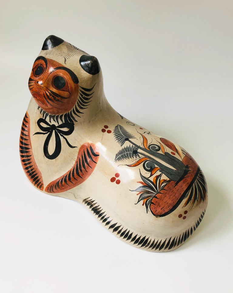 Extra Large Vintage Tonala Pottery Cat Statue at 1stDibs