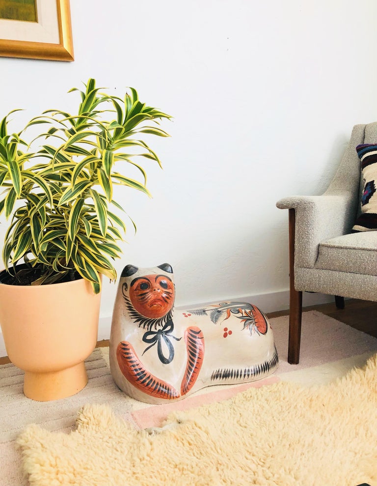 Extra Large Vintage Tonala Pottery Cat Statue at 1stDibs