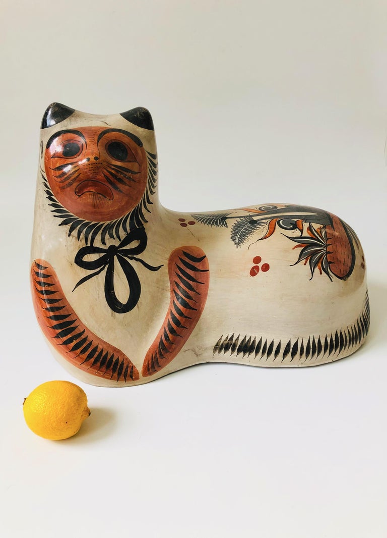 Extra Large Vintage Tonala Pottery Cat Statue at 1stDibs