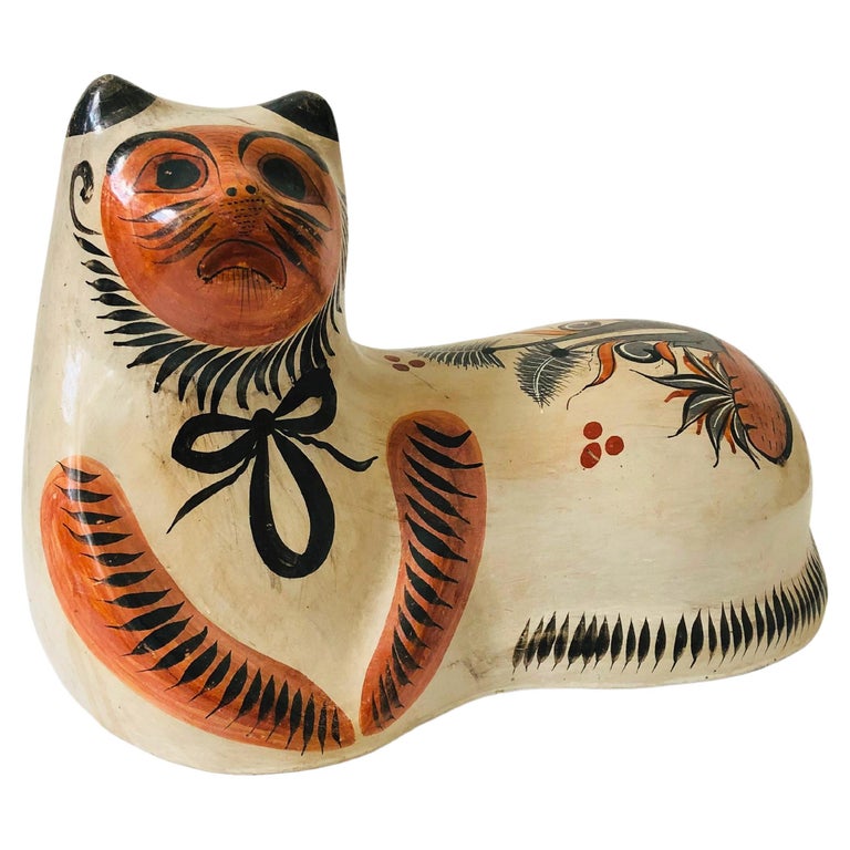 Extra Large Vintage Tonala Pottery Cat Statue at 1stDibs