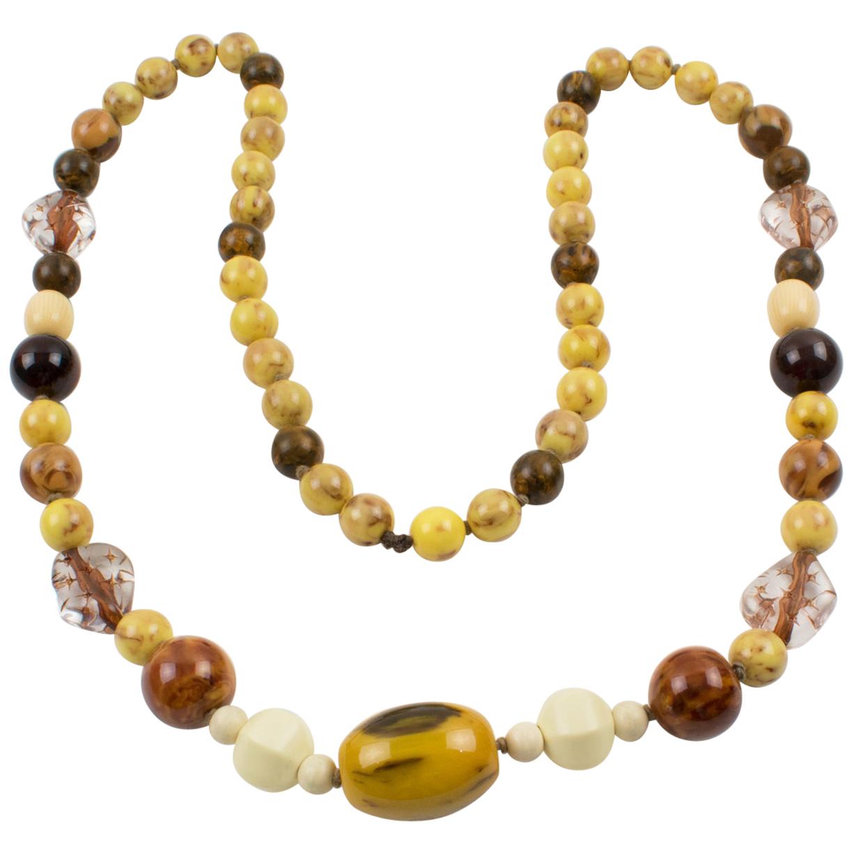 Bakelite Galalith Necklace Extra Long Shape Black and White Carved ...