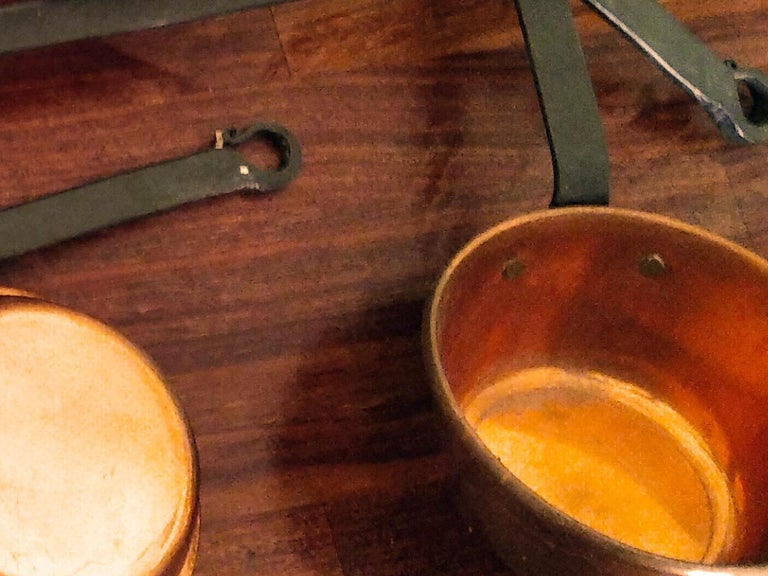 Copper Wrought Iron Saucepans and Skimmers and Antique Sausage Hanger ...