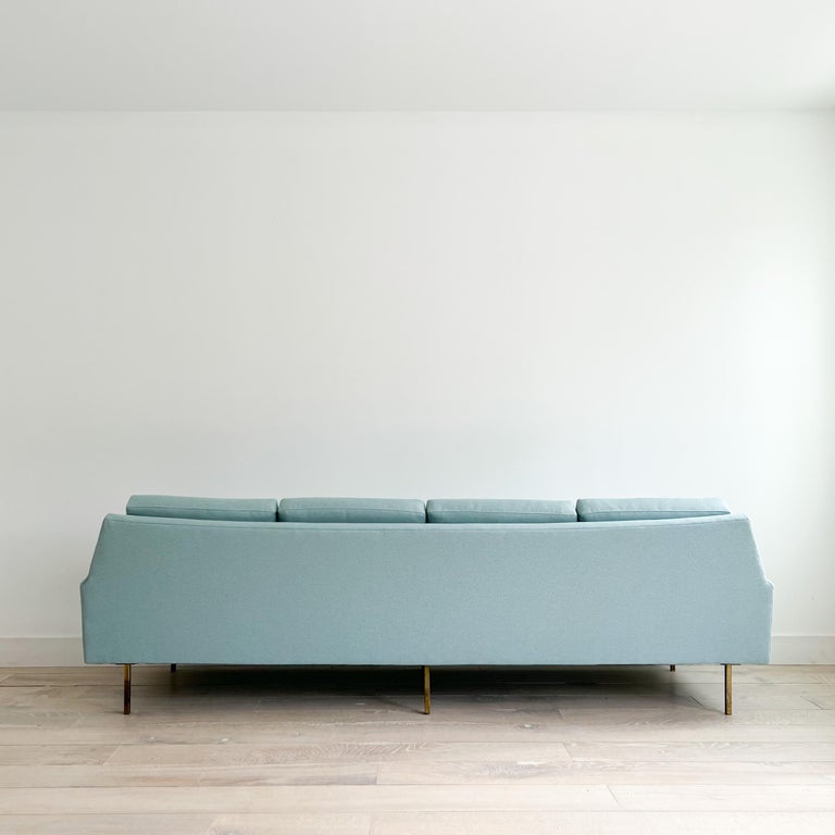 Extra Long Mid-Century Modern Sofa with Curved Back and Brass Legs For ...