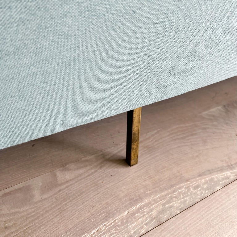 Extra Long Mid-Century Modern Sofa with Curved Back and Brass Legs For ...