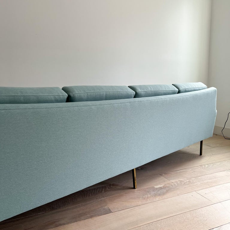 Extra Long Mid-Century Modern Sofa with Curved Back and Brass Legs For ...