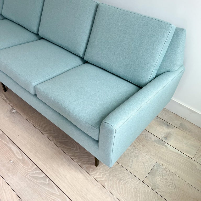 Extra Long Mid-Century Modern Sofa with Curved Back and Brass Legs For ...