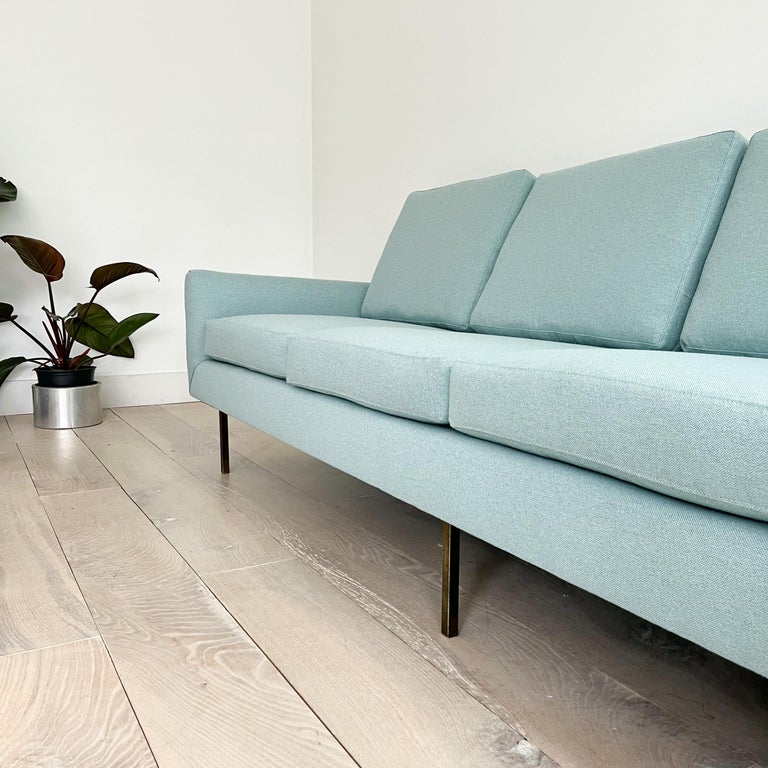 Extra Long Mid-Century Modern Sofa with Curved Back and Brass Legs For ...