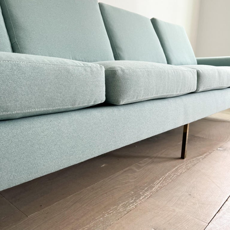 Extra Long Mid-Century Modern Sofa with Curved Back and Brass Legs For ...