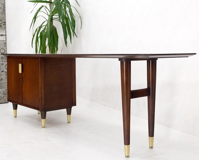 Extra Long Mid Century Modern Walnut Console Table w/ Two Door ...