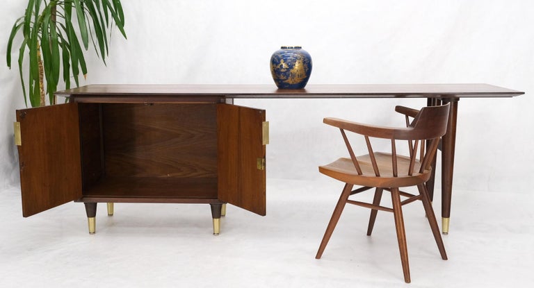 Extra Long Mid Century Modern Walnut Console Table w/ Two Door ...