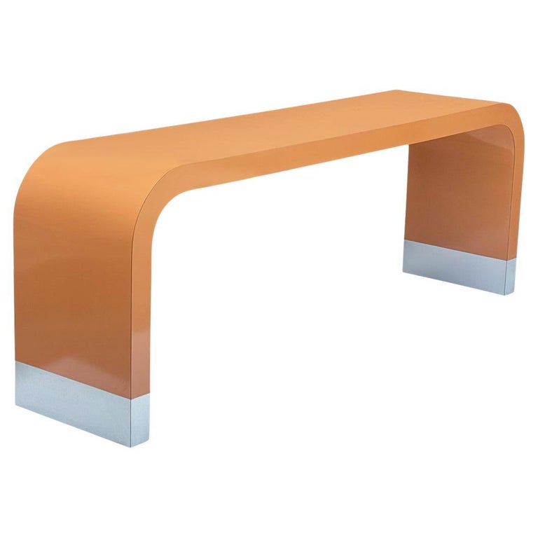 Extra Long Mid Century Modern Waterfall Laminate and Stainless Sofa ...