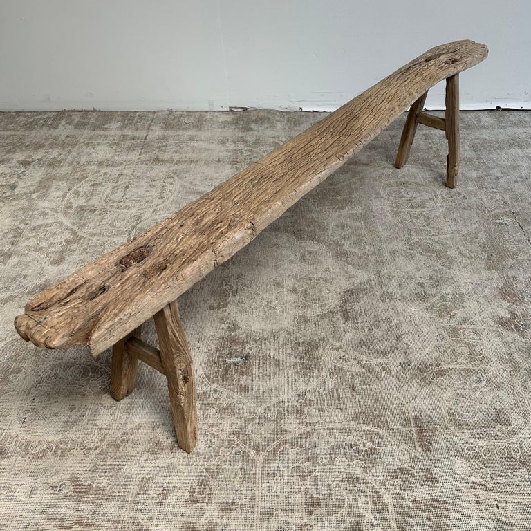 Extra Long Vintage Elm Wood Skinny Bench with Aged Patina For Sale at ...