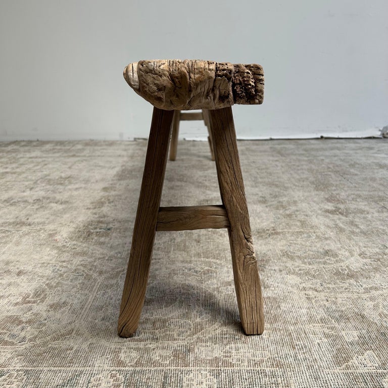 Extra Long Vintage Elm Wood Skinny Bench with Aged Patina For Sale at ...