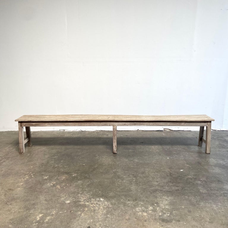 Extra Long Vintage Teak Wood Bench at 1stDibs