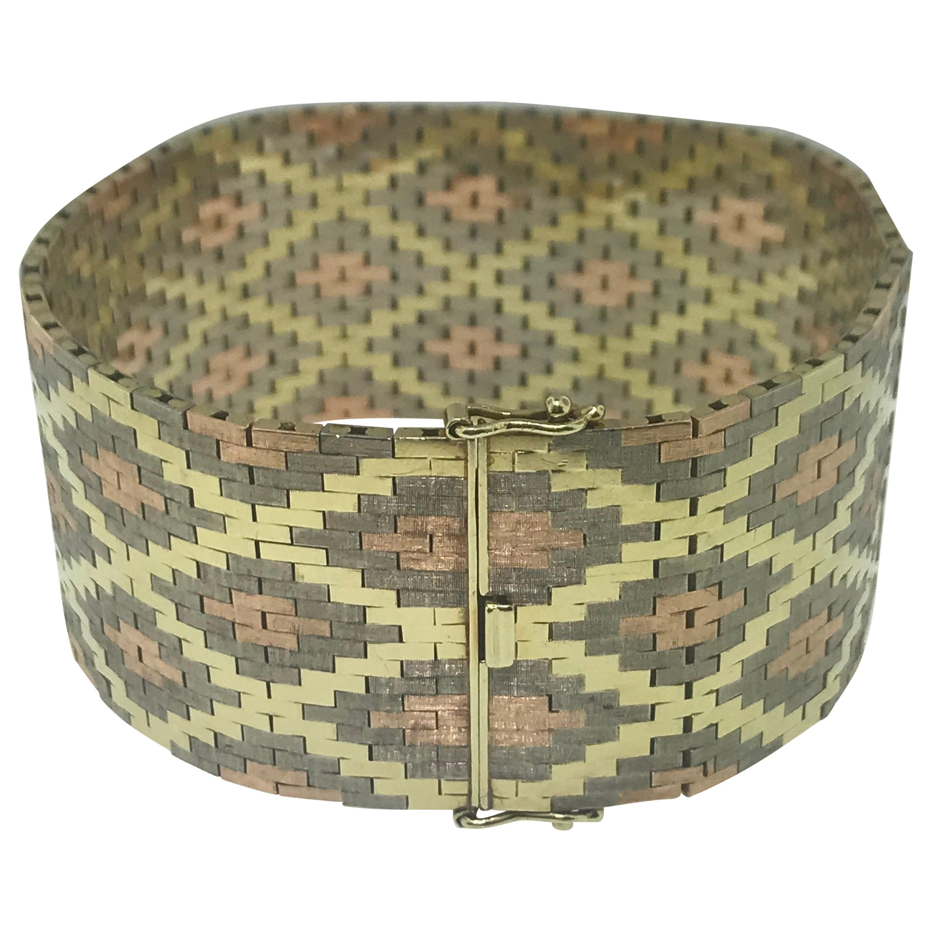 Wide Woven Gold Bracelet at 1stDibs