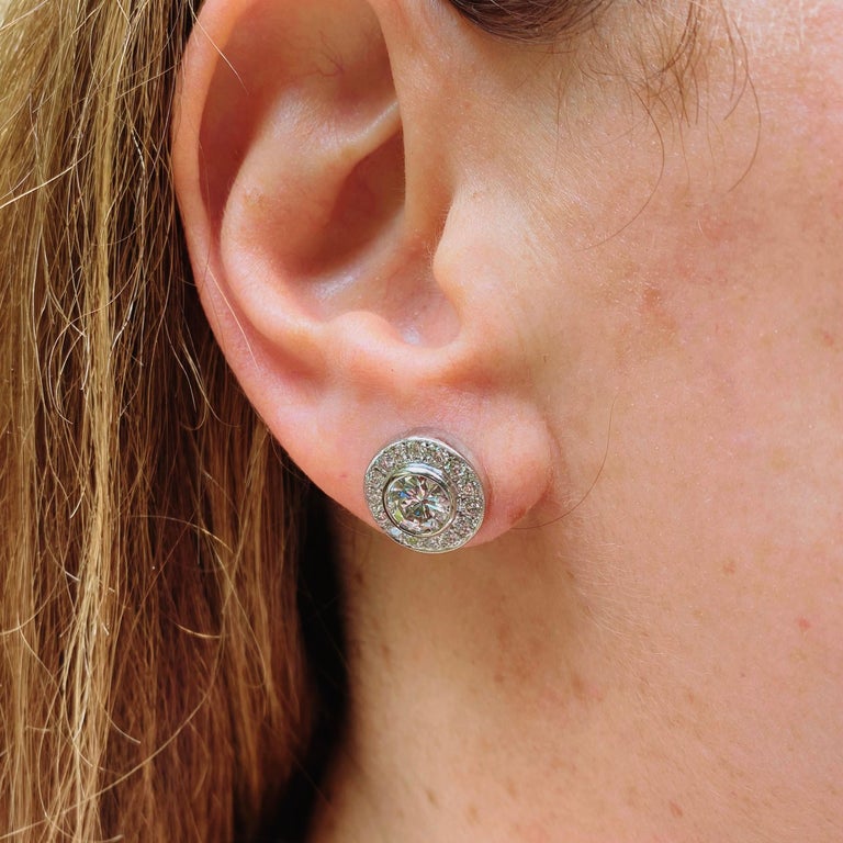 Extraordinary Diamond Halo Stud Platinum Earrings For Sale at 1stDibs