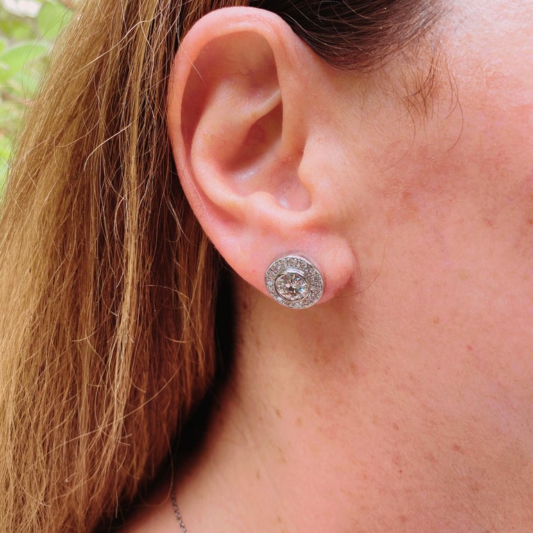Extraordinary Diamond Halo Stud Platinum Earrings For Sale at 1stDibs