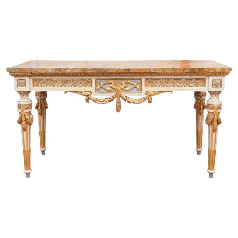 Extraordinary French Style Carved, Gilt And Paint Decorated Console For ...