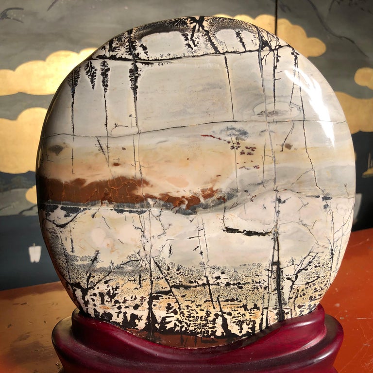 Extraordinary Large Round Natural Viewing Stone, Custom Display Base ...