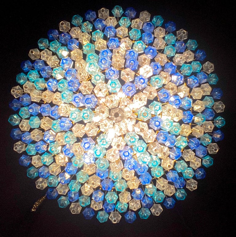 Extraordinary Large Sapphire Poliedri Murano Glass Ceiling Light or ...