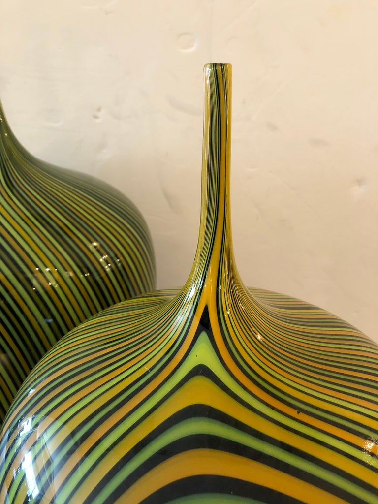 Extraordinary Pair of Blown Glass Vortex Vessels by Jeff Holmwood For ...