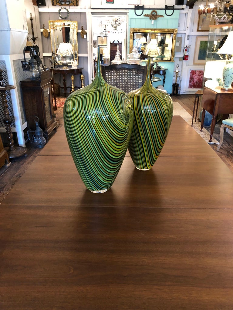 Extraordinary Pair of Blown Glass Vortex Vessels by Jeff Holmwood For ...