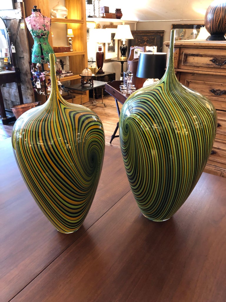 Extraordinary Pair of Blown Glass Vortex Vessels by Jeff Holmwood For ...