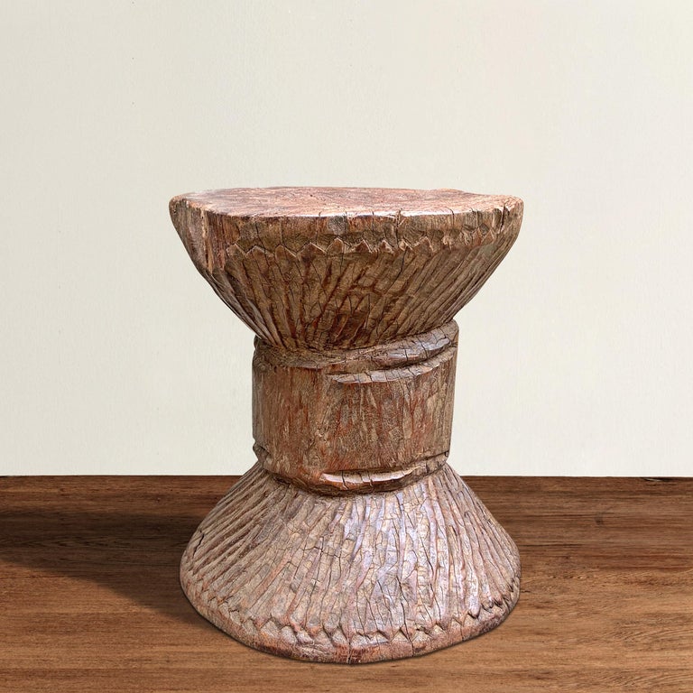 Extraordinary Primitive Carved Wood Stool at 1stDibs