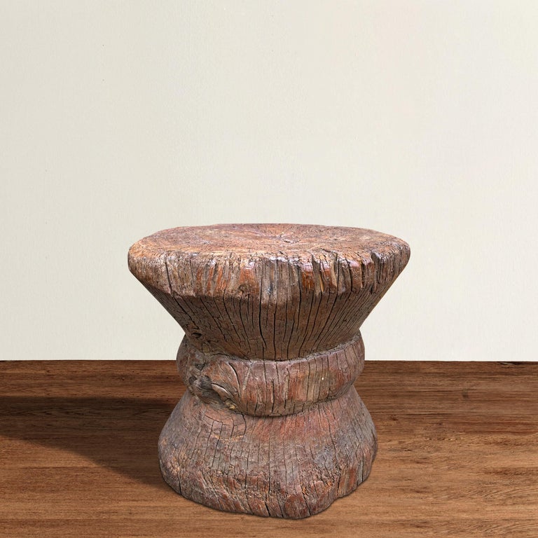 Extraordinary Primitive Carved Wood Stool at 1stDibs