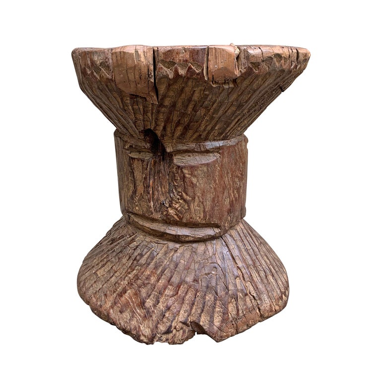 Extraordinary Primitive Carved Wood Stool at 1stDibs