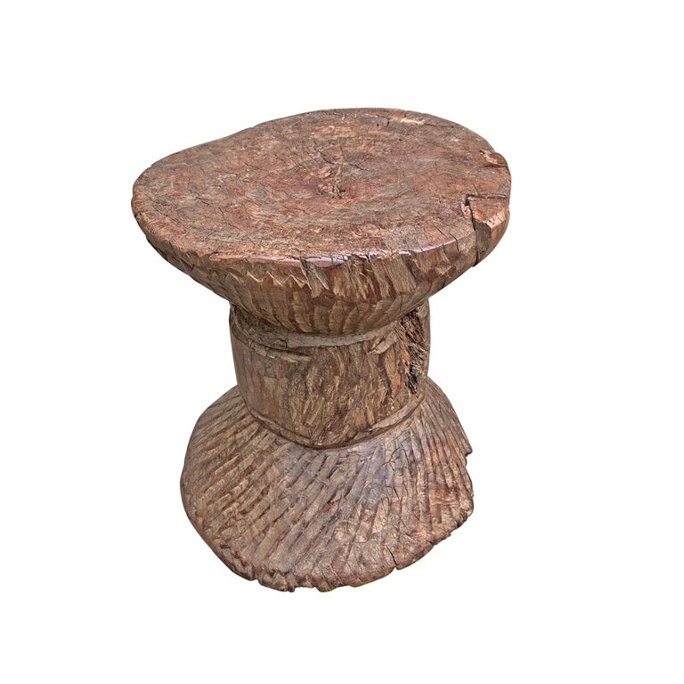 Extraordinary Primitive Carved Wood Stool at 1stDibs