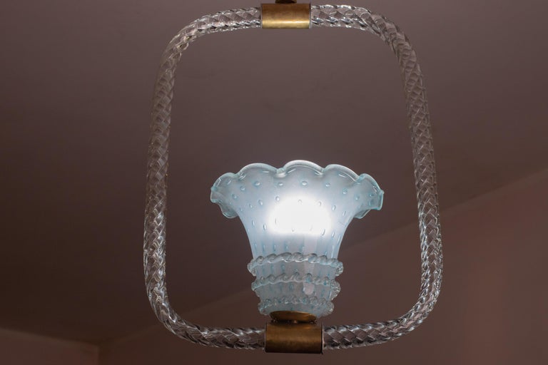Extraordinary Rare Blue Murano Pendant Light, "Bullicante Glass", by ...