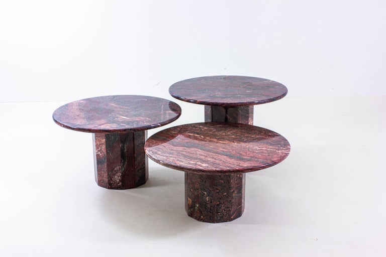 Extraordinary Set of Burgundy Marble Coffee Tables For Sale at 1stDibs